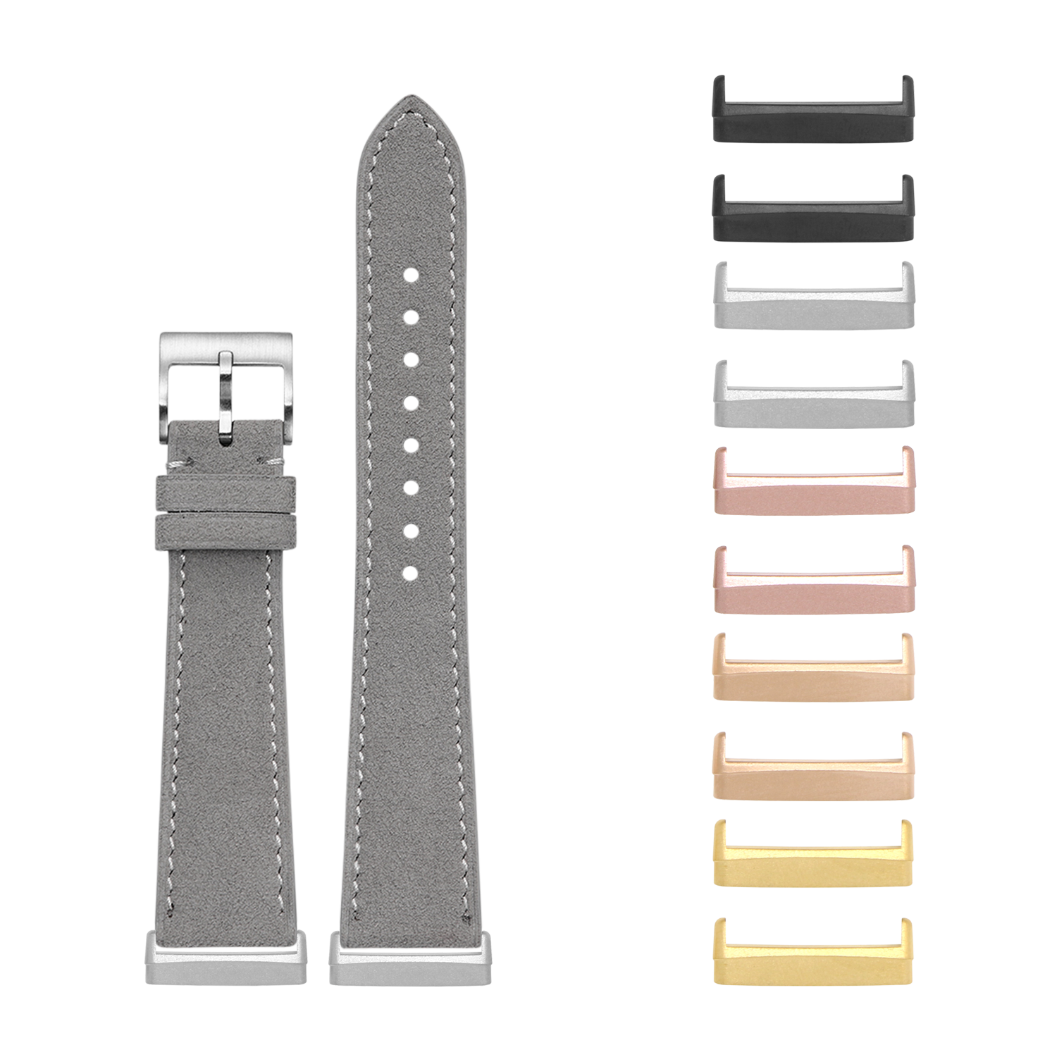 [Fitbit Versa 3 & 4/Sense 1 & 2] Alcantara Leather - Grey | White Stit