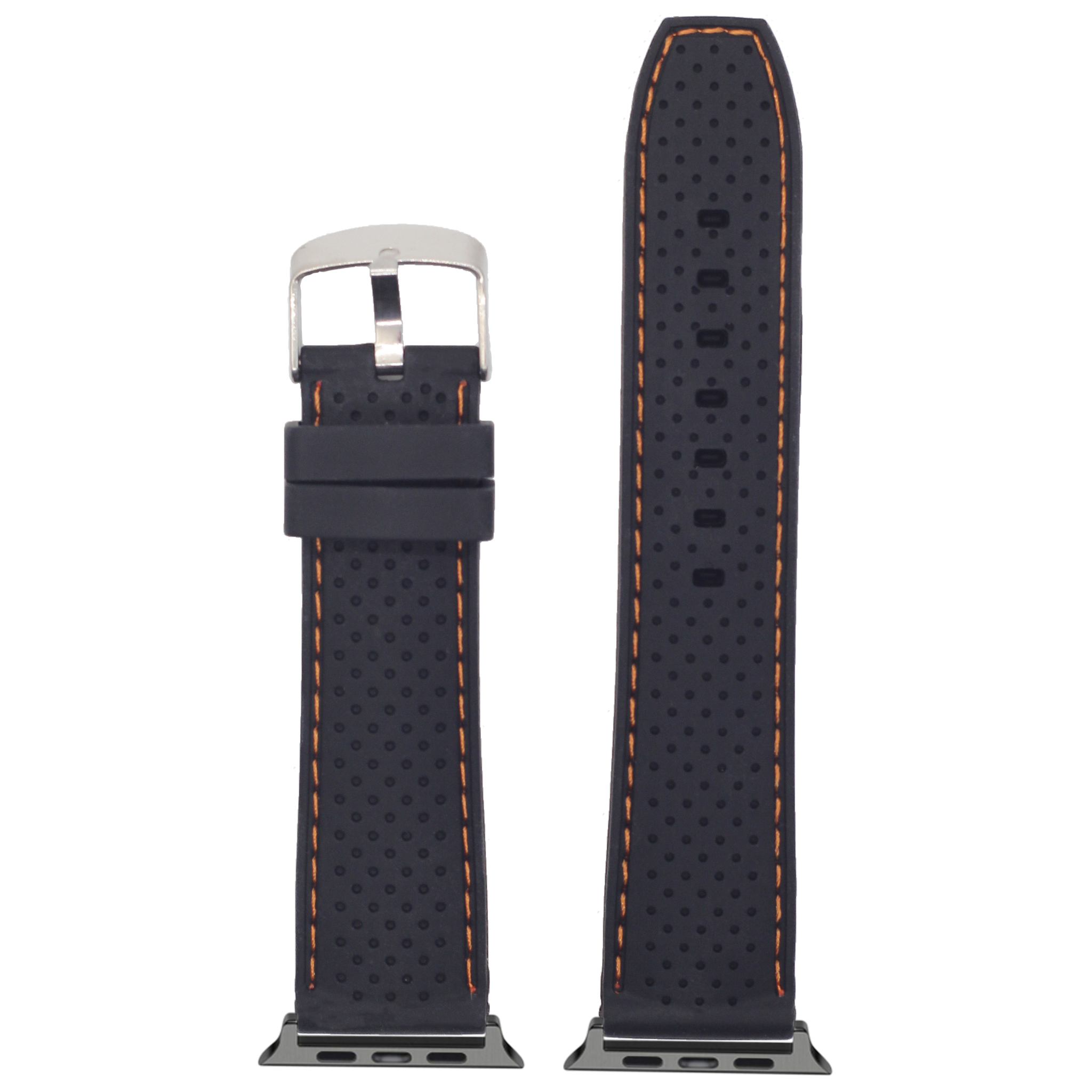 Perforated Flexi Silicone Black | Orange Stitching Watch Strap