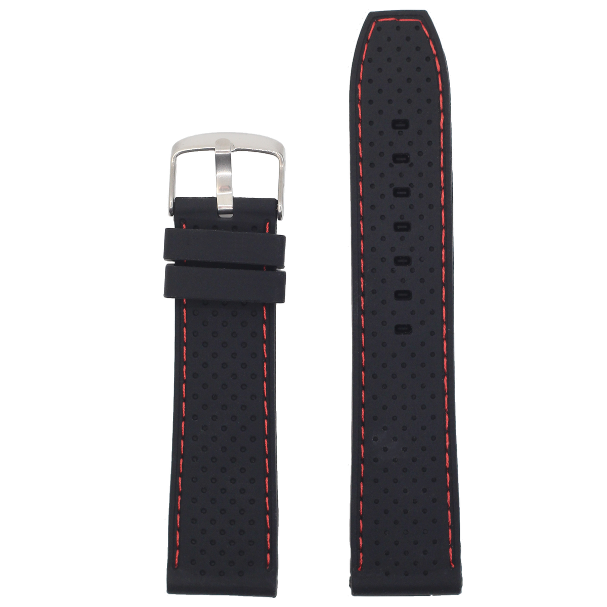 Perforated Flexi Silicone Black | Red Stitching Watch Strap – STRAPIFY